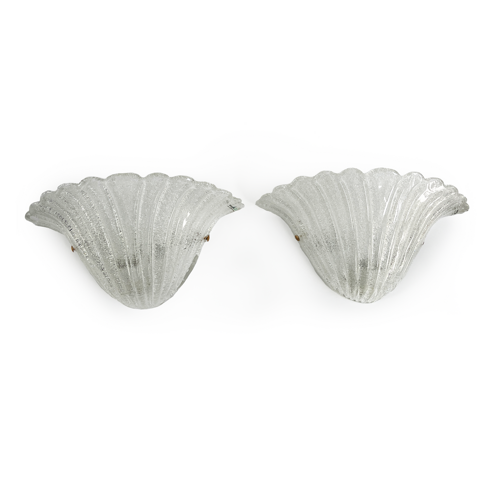 Pair of Vintage Murano Crystal Dew Shell Shaped Sconces – Found Gallery