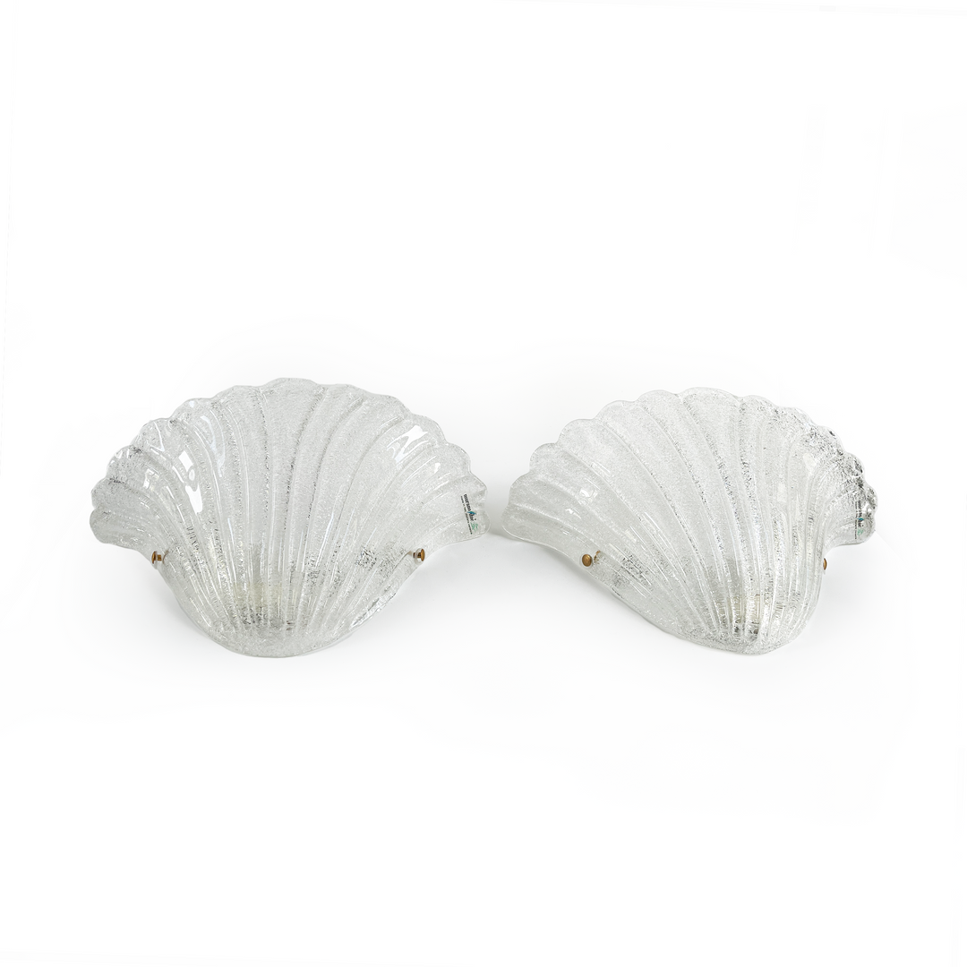 A Pair of Vintage Murano Crystal Dew Shell Shaped Sconces - 3 Pairs Av ...